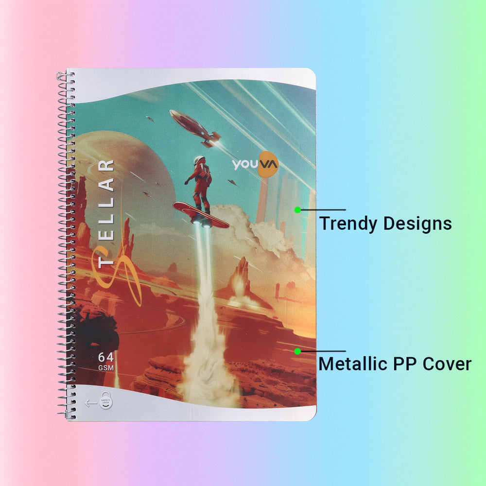Youva STELLAR Spiral Long Notebook| Single Line| 240 Pages | A4 Size 2