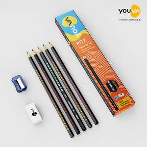 Youva Ritz Pencil | Pack of 10 | Pencil with colourful patterns | For